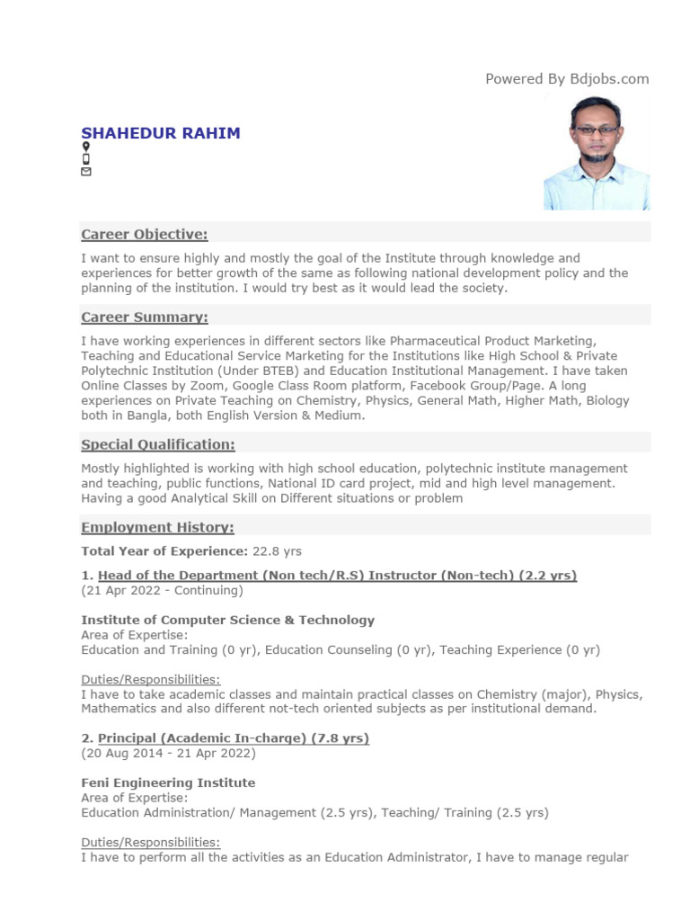 Shahedur Rahim CV Bdjobs | PDF