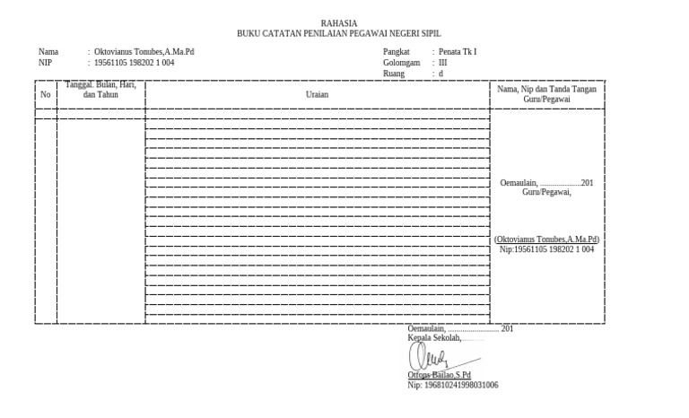 Format Peg-6 Buku Catatan Penilaian Pegawai Negeri Sipil | PDF