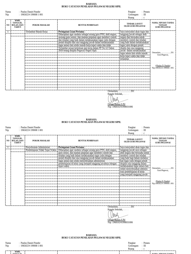 Format Peg-6 Buku Catatan Penilaian Pegawai Negeri Sipil-Baru - 1-Contoh Pengisian Format-Paulus ...
