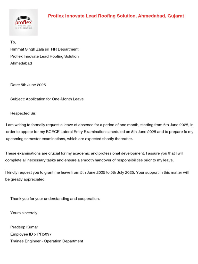 Leave Application Pradeep Kumar | PDF