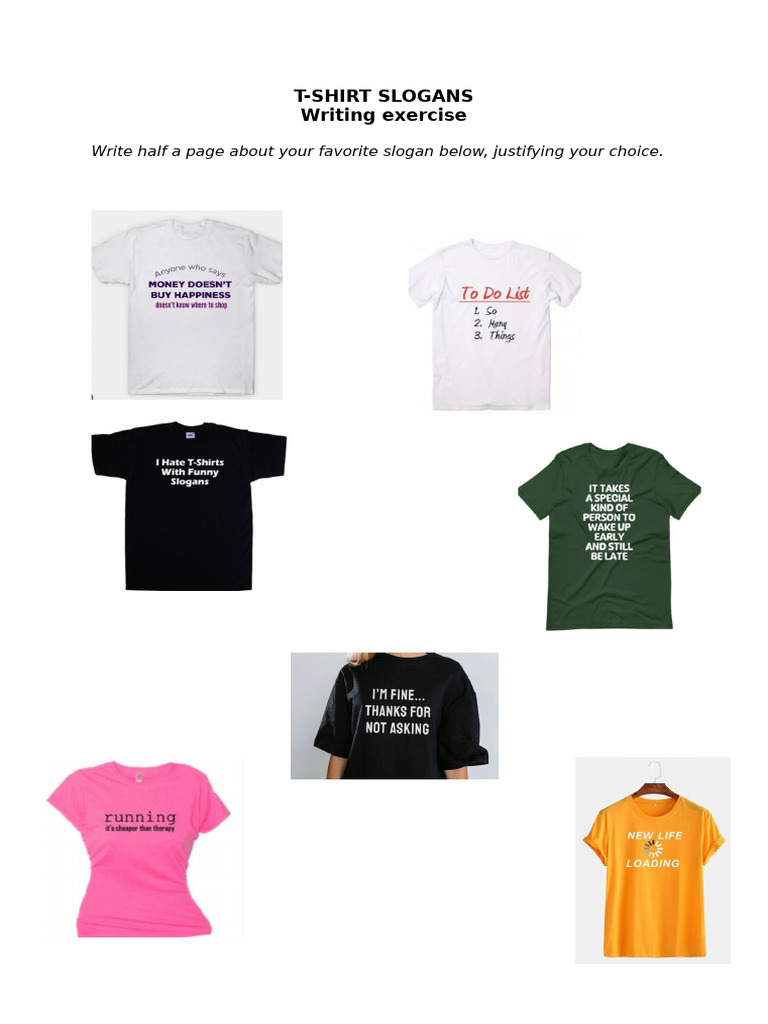 Tshirt Slogans Writing | PDF
