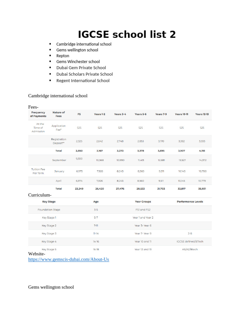 IGCSE School List 2 | PDF