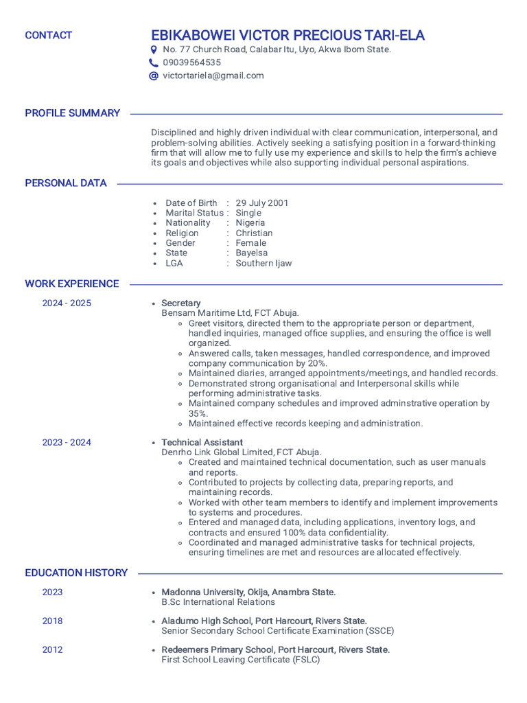 Ebikabowei Victor Precious (CV) | PDF | Communication | Computing