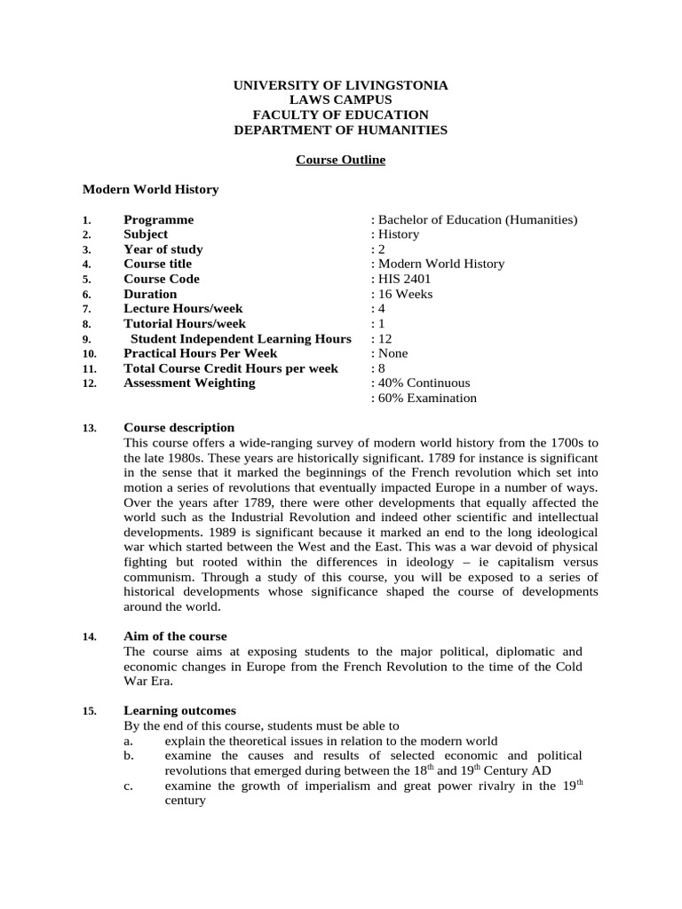 Modern World History Course Outline | PDF | Imperialism | Nationalism