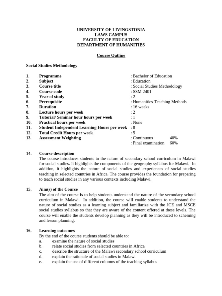 Social Studies Methodology SSM 2401 | PDF | Curriculum | Lesson Plan