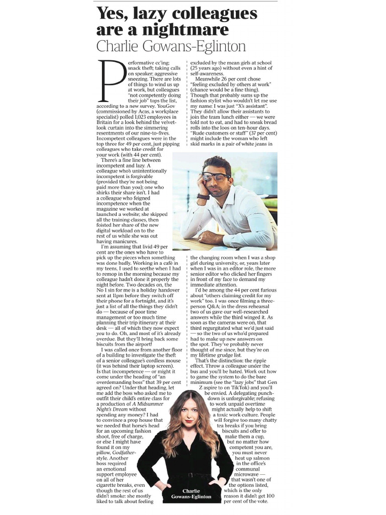 Yes. Lazy Colleagues Are A Nightmare | PDF