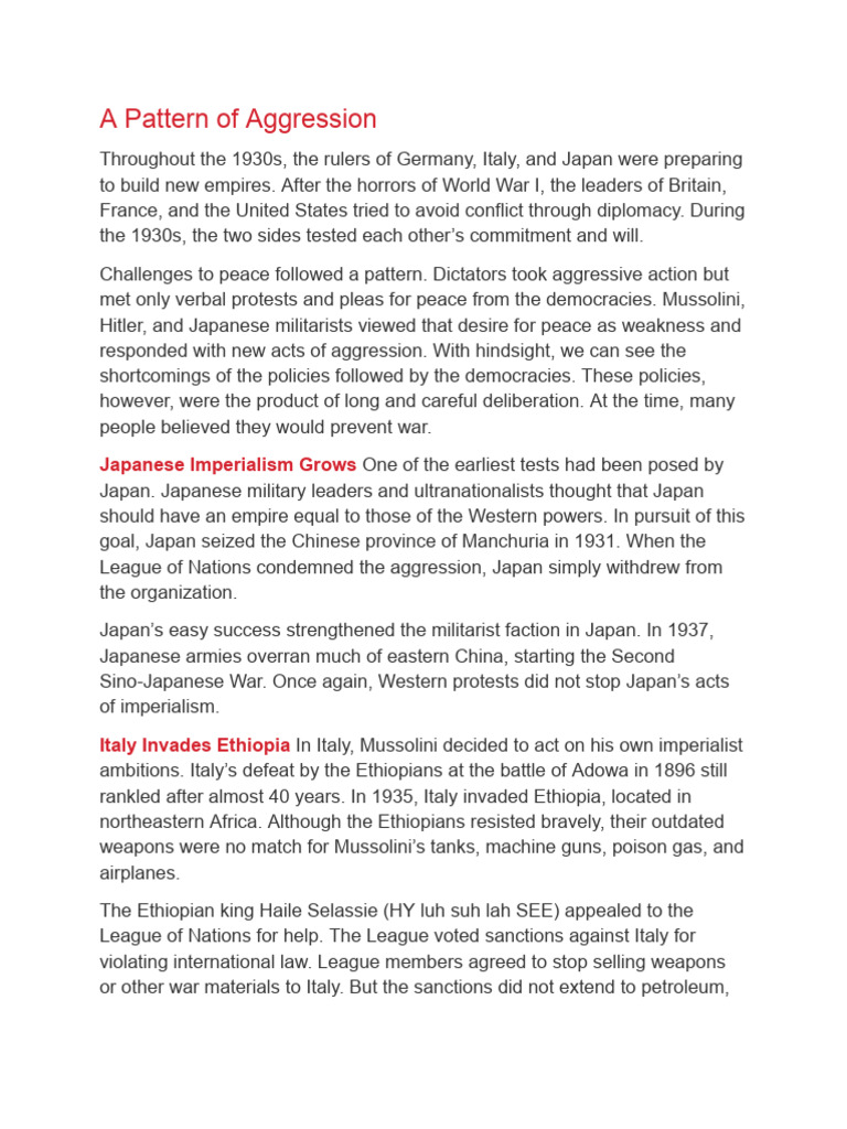 9.1 TEXT - Aggression, Appeasement, and War | PDF | Nazi Germany ...