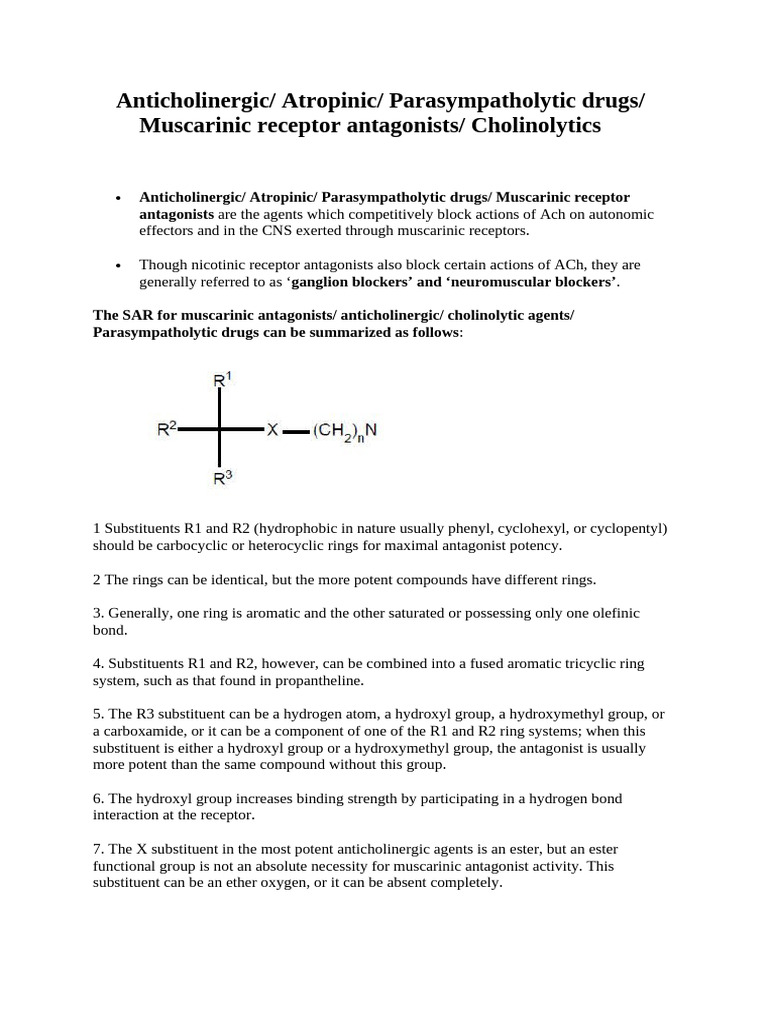 Anticholinergic 4th Sem Med Chem-1 | PDF | Drugs | Drugs Acting On The ...