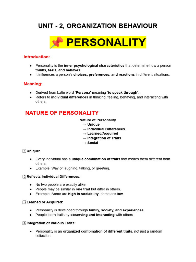 Unit - 2, Organization Behaviour | PDF | Attitude (Psychology ...
