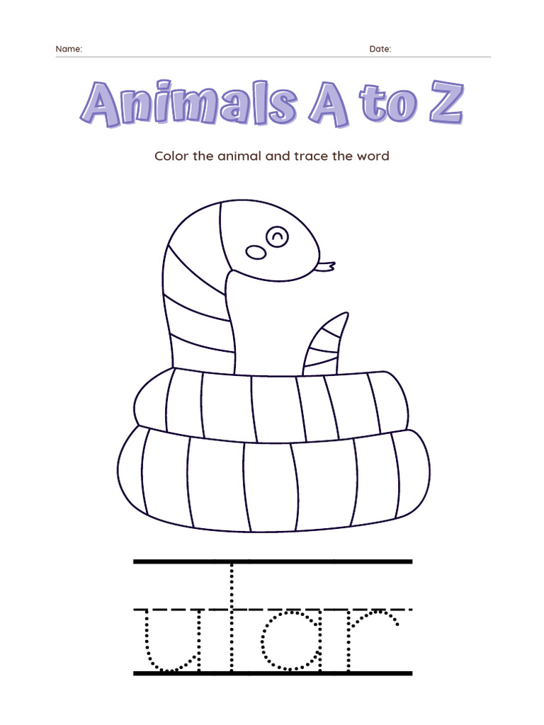Animals Alphabet A To Z Coloring Worksheet Set | PDF