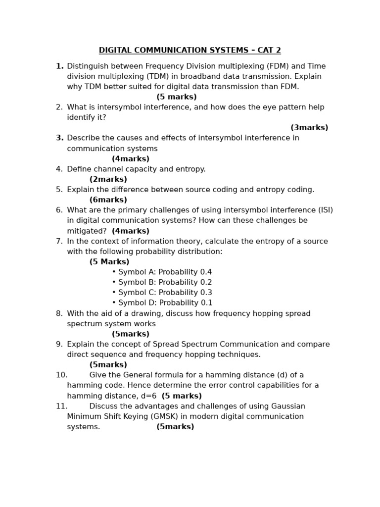 ECE 416 CAT II in Electrical Engineering | PDF | Modulation | Telecommunications