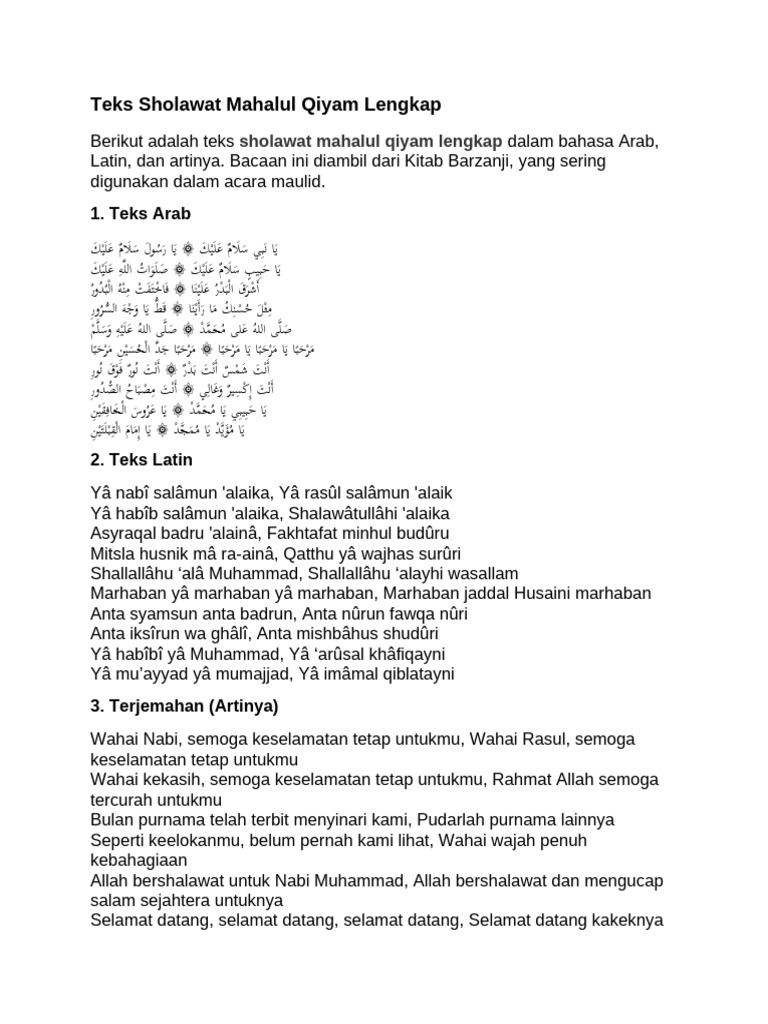 4 Teks Sholawat Mahalul Qiyam | PDF