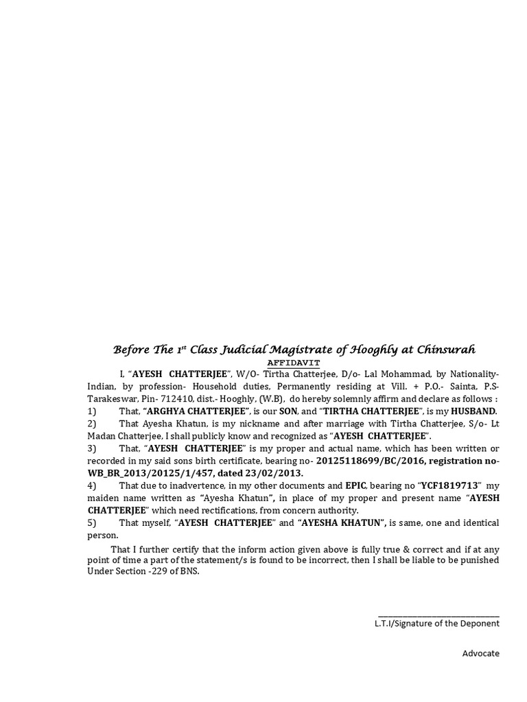 1st Class Magistrate CHINSURAH - SAME, One Identical - Birth ...