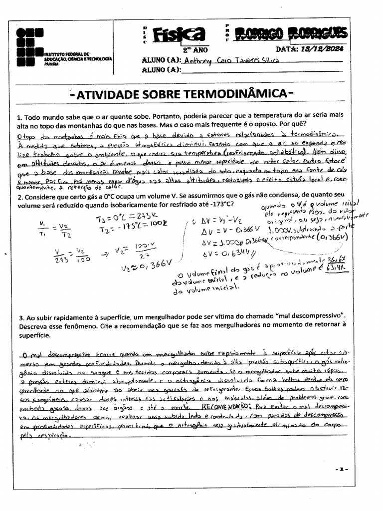 Atividade de Anthony Caio Tavares Silva - 2°B de Química | PDF