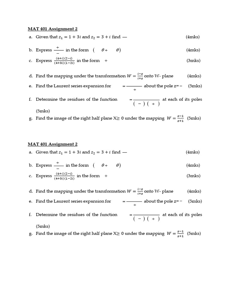 MAT 401 Assignment 2 (2025) in Electrical Engineering | PDF | Mathematical Analysis