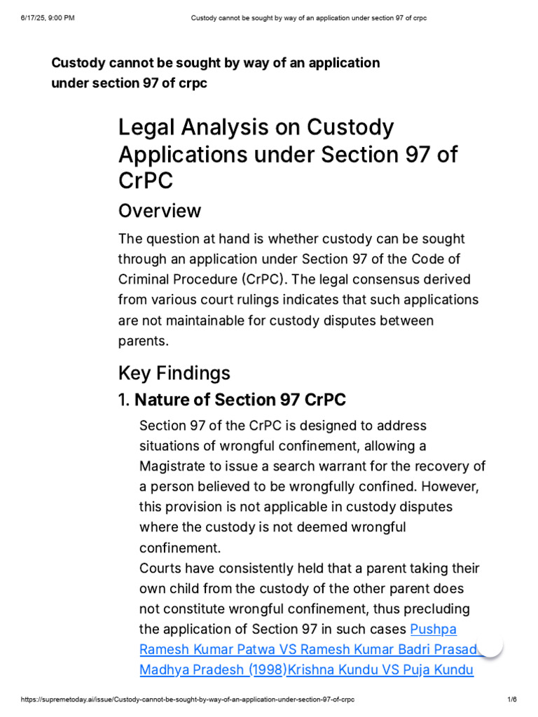 Section 97 CrPC: Custody Applications Unviable | PDF | Child Custody ...
