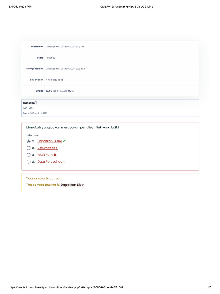Quiz W13_ Attempt Review _ CeLOE LMS | PDF