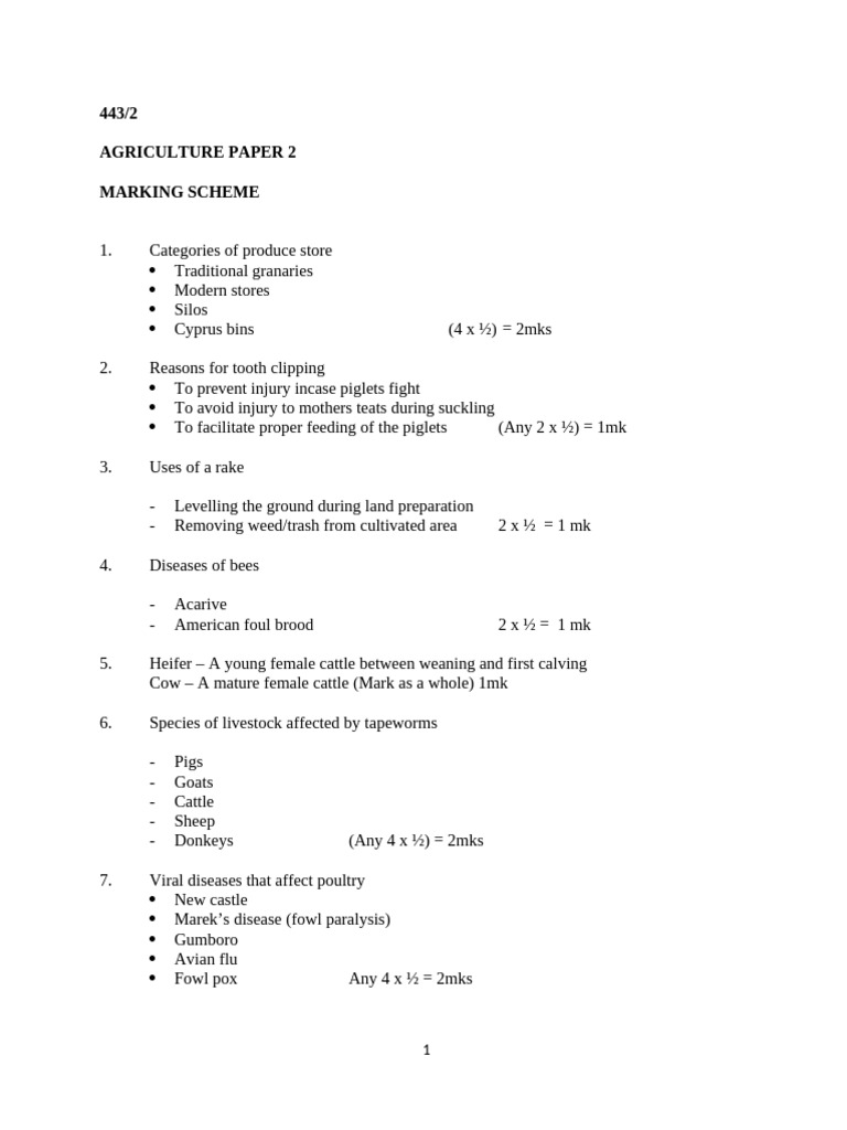 Agriculture Paper 2 Marking Scheme 2023 | PDF | Cattle | Dairy