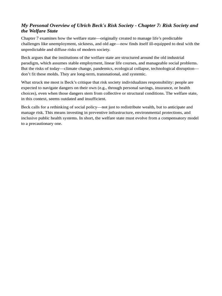Risk Society Chapter7 Summary | PDF