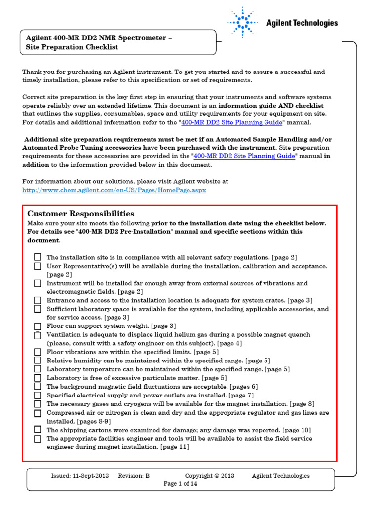 400-MR DD2 Site Preparation Checklist - v2 | PDF | Nuclear Magnetic ...