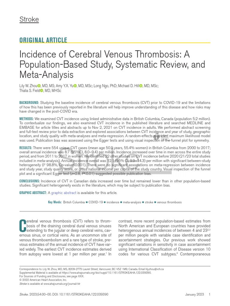 (AHA) Incidence of CVT - A Population - Based Study-2023 | PDF | Meta ...