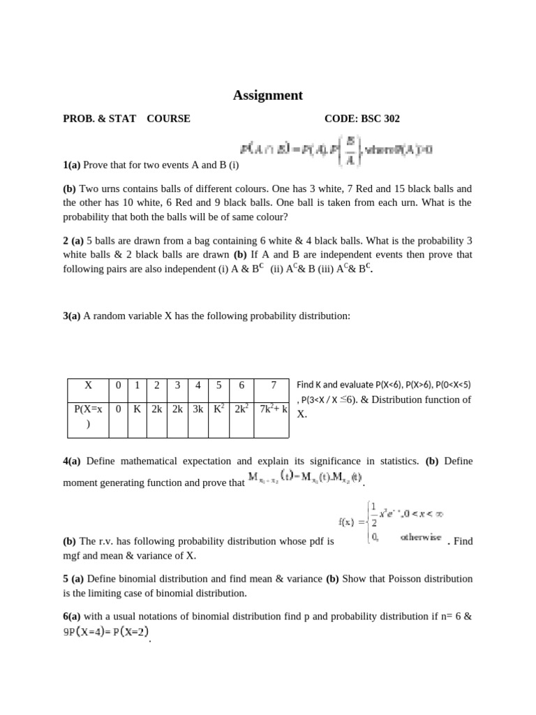 Assignment 1 Prob and Stat | PDF | Probability Theory | Probability