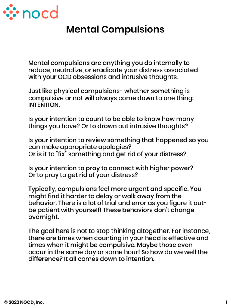 Mental Compulsions Workshop | PDF | Obsessive–Compulsive Disorder | Thought