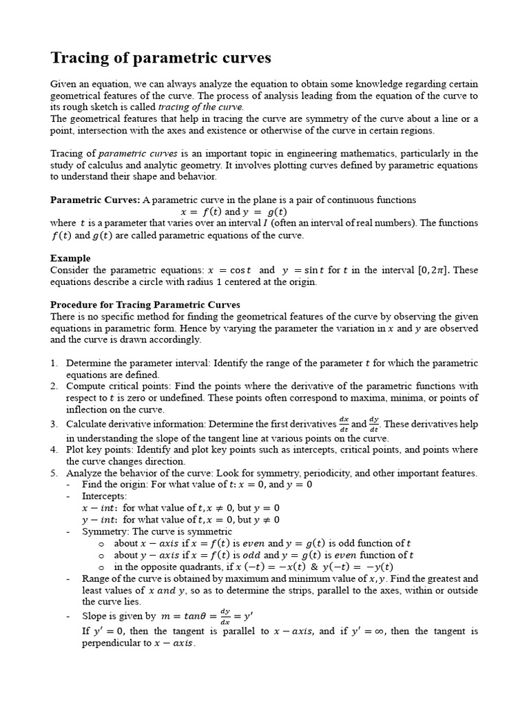 3.4 Tracing of Parametric Curves | PDF | Equations | Geometry