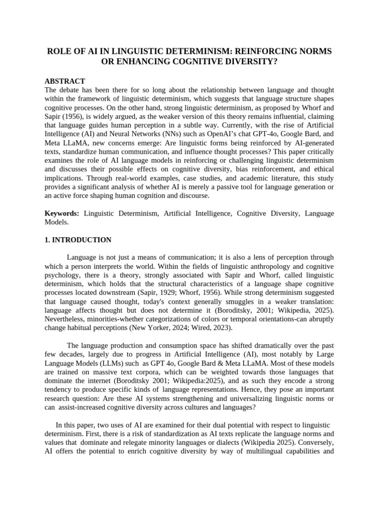 Role of AI in Linguistic Determinism Reinforcing Norms or Enhancing ...