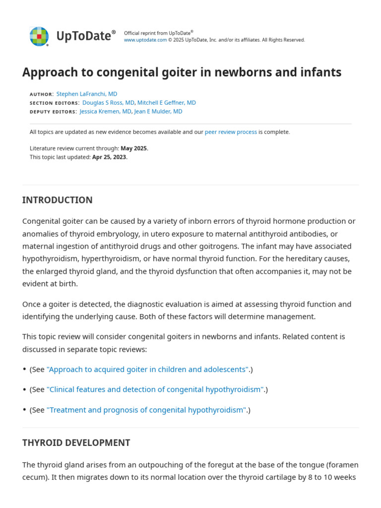 Approach To Congenital Goiter in Newborns and Infants - UpToDate | PDF ...
