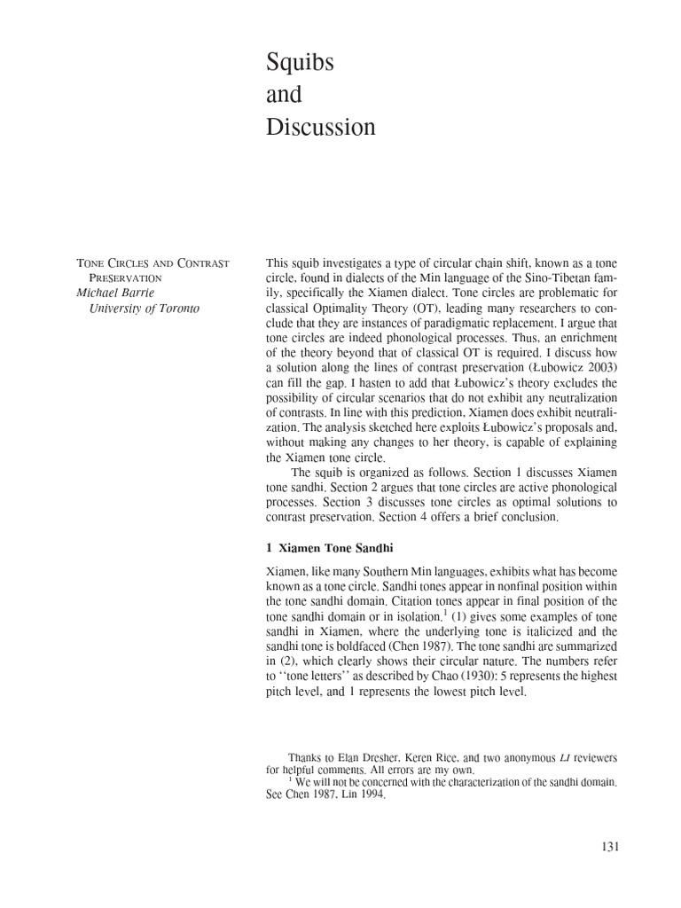 Xiamen Tone Circles and Phonology | PDF | Tone (Linguistics) | Grammar