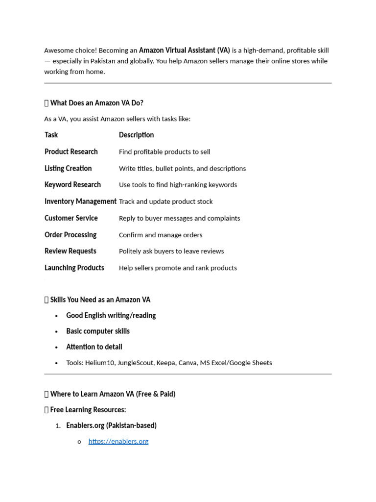 Amazon VA Skills and Salary Guide | PDF