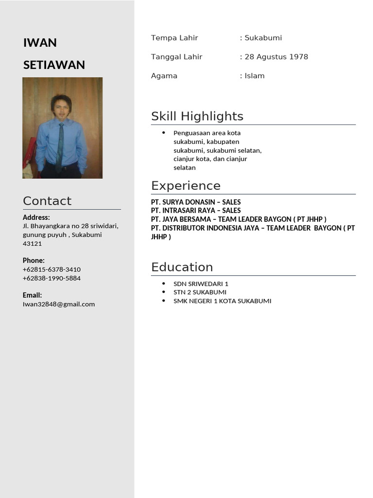Iwan Setiawan CV 1 | PDF