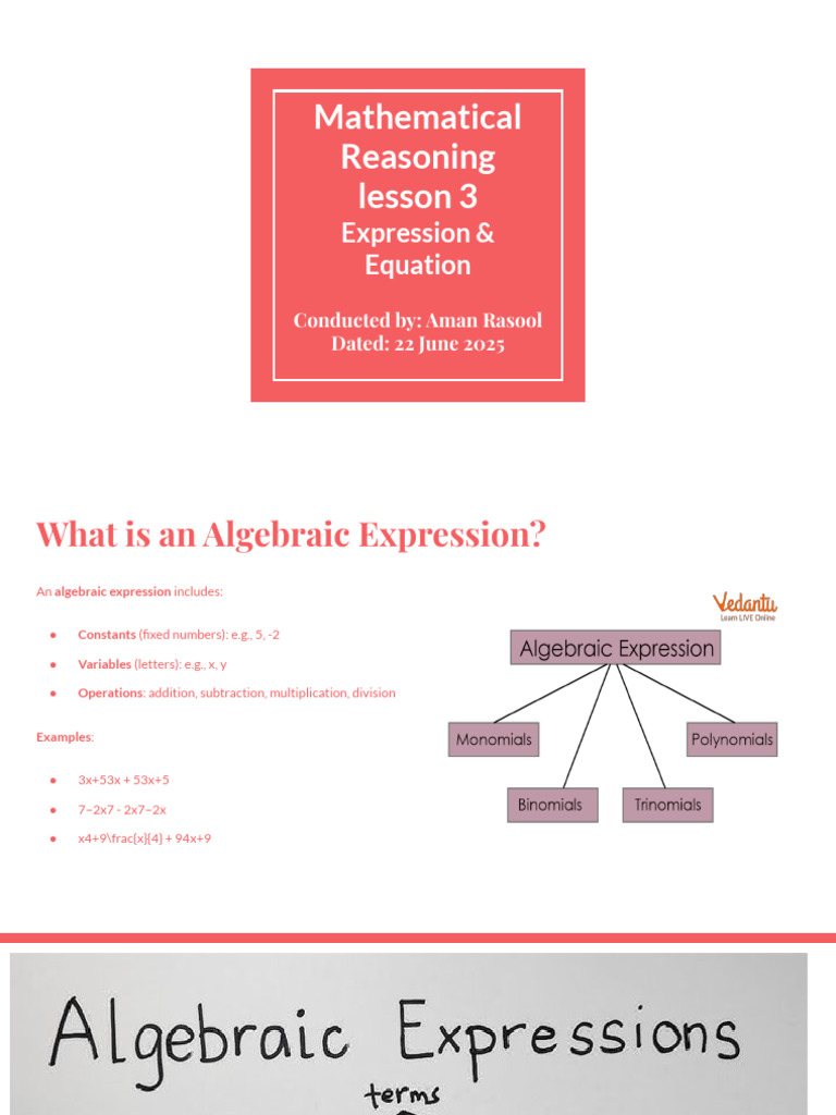 Mathematical Reasoning Lesson 3 Expression & Equation | PDF | Equations ...