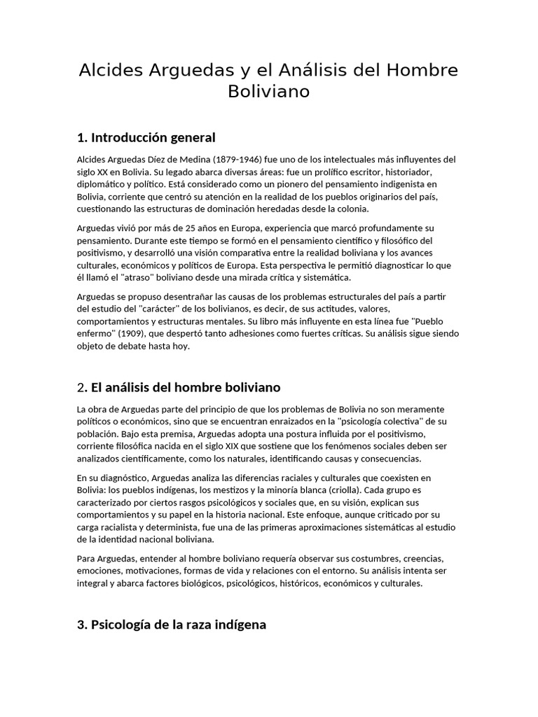Alcides Arguedas y El Análisis Del Hombre Boliviano2 | PDF | Sicología ...