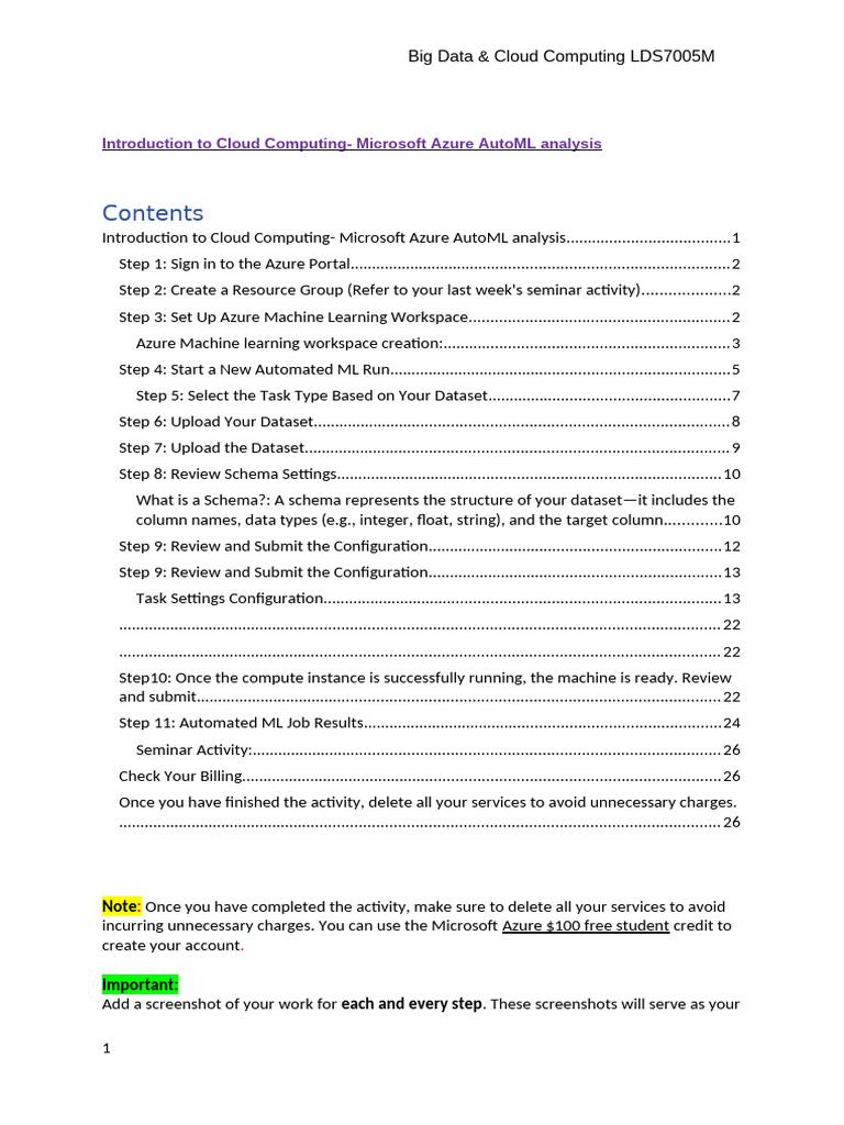 Big-Data-Actvity Azure AutoML Analysis | PDF | Statistical Classification | Cloud Computing