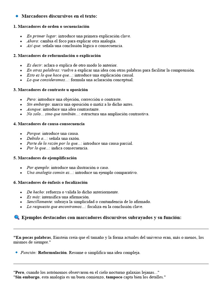 ? Marcadores Discursivos en El Texto | PDF | Universo | Analogía