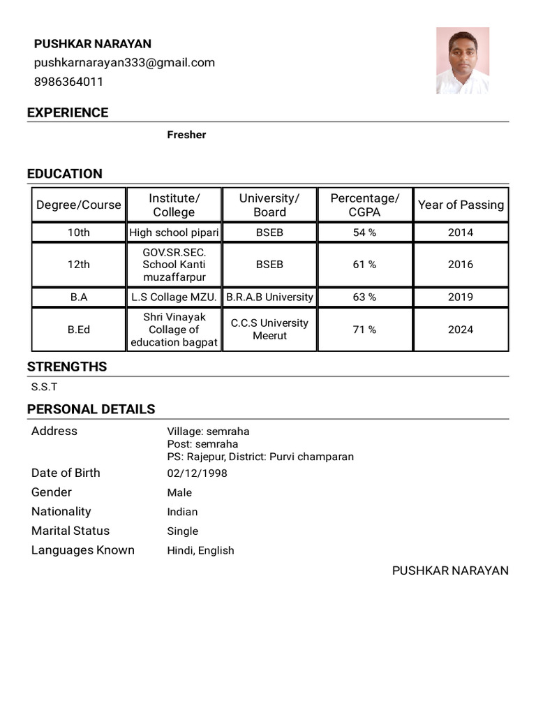 Resume - Pushkar Format1 | PDF