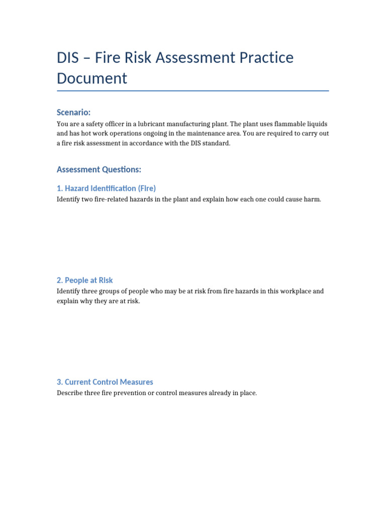 DIS Fire Risk Assessment Practice | PDF