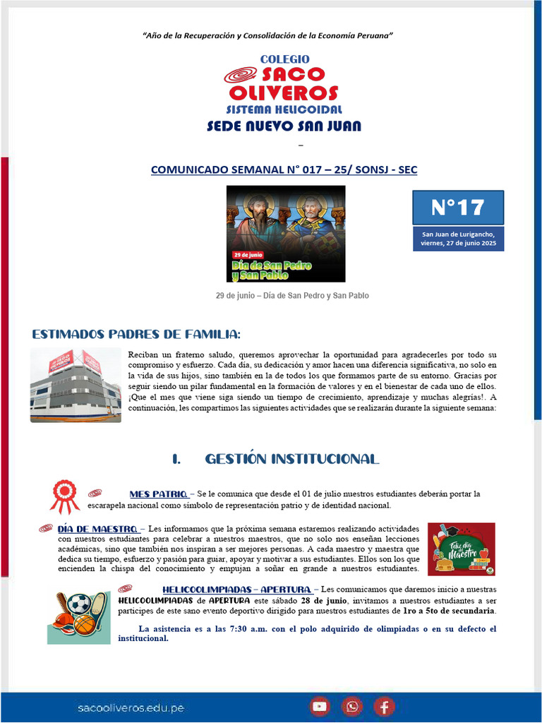 Comunicado Semanal N°017 - TM | PDF | Ciencias del comportamiento | Sicología