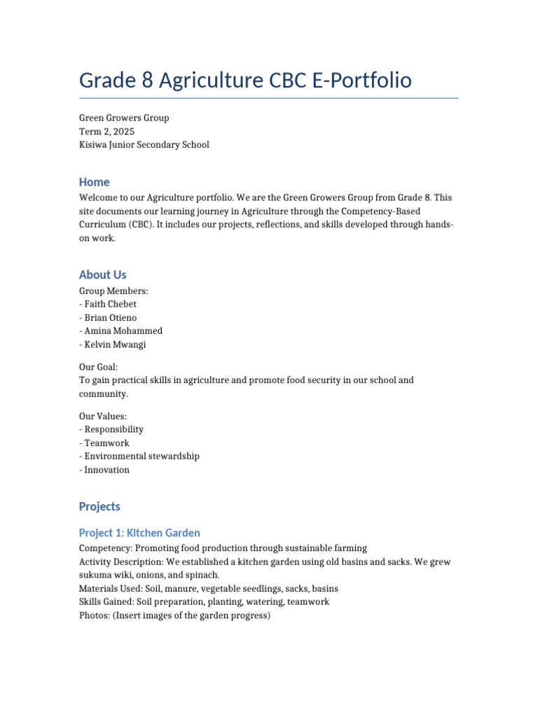 Grade 8 Agriculture E-Portfolio | PDF