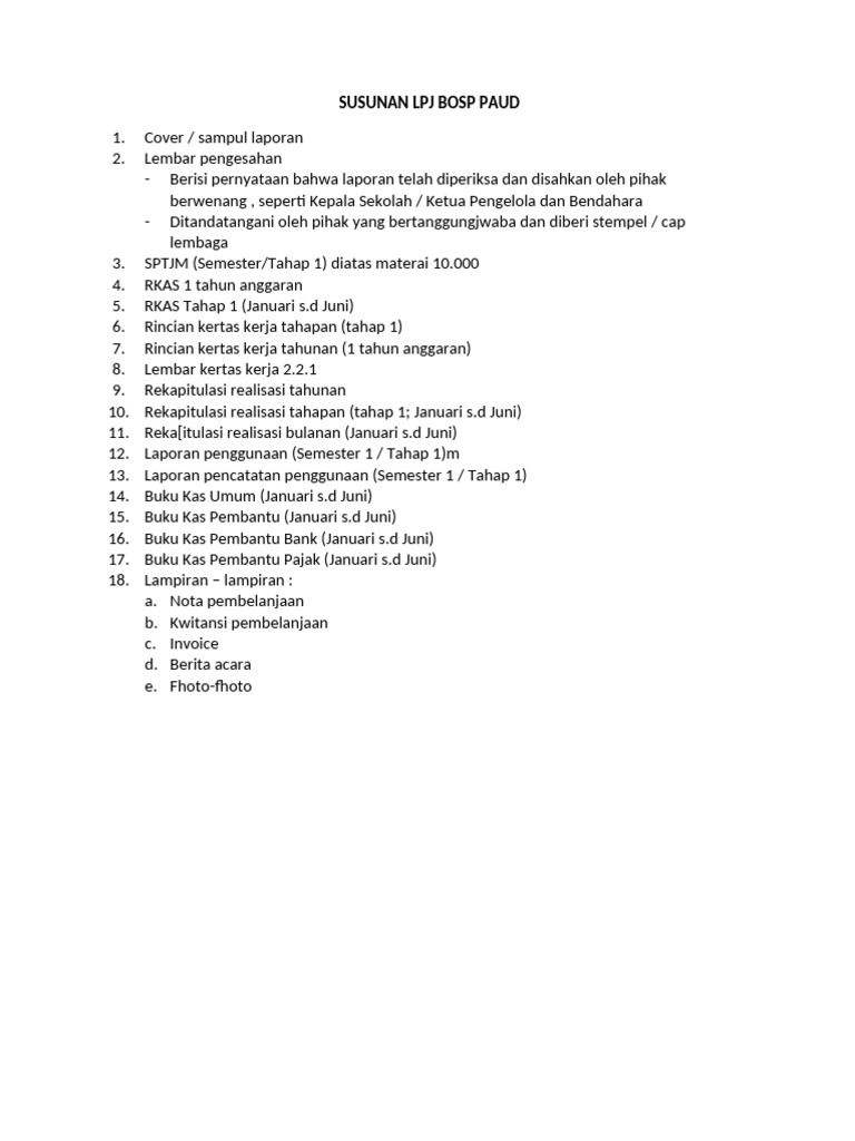 Susunan SPJ Bosp Paud Ta 2025 | PDF