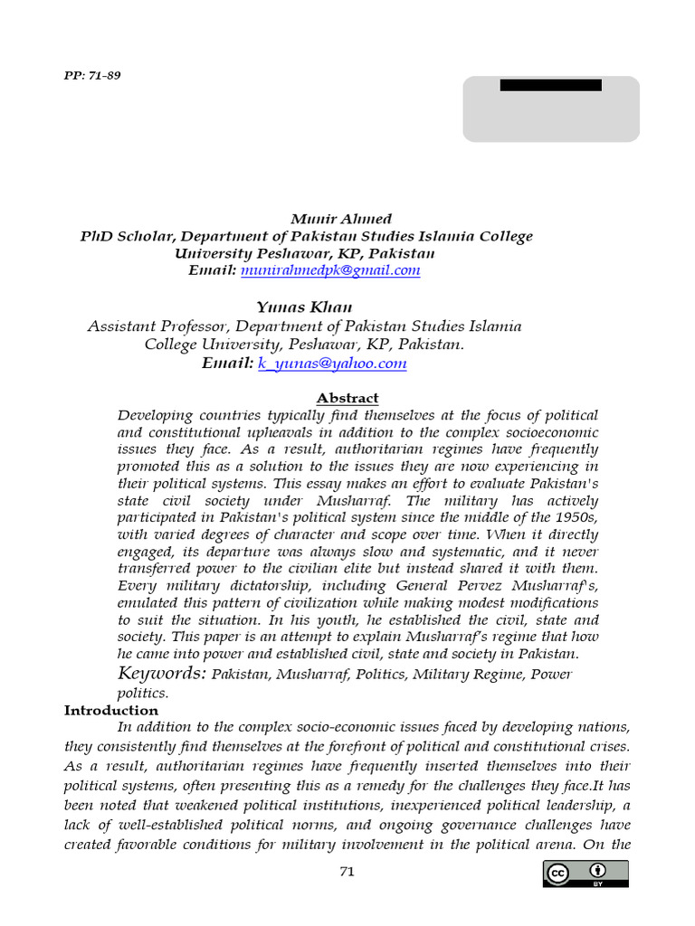State Civil Society During Musharraf Era in Pakistan An Appraisal | PDF ...