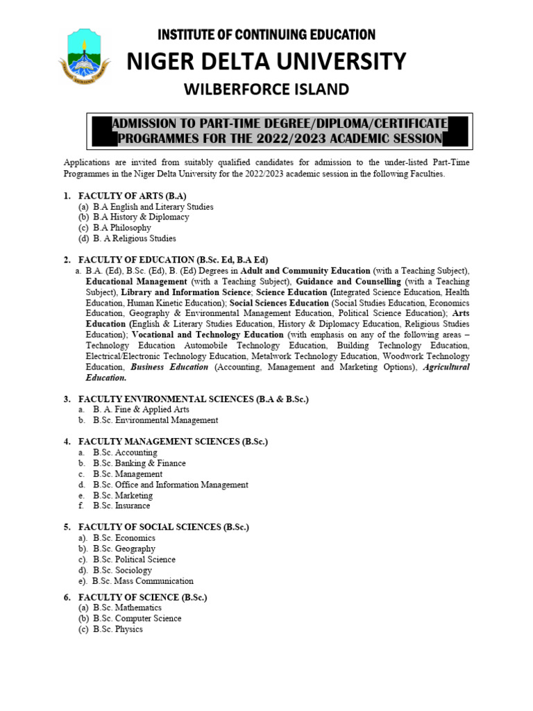 NDU Part-Time Admission 2022/2023 | PDF | Academic Degree | Livestock