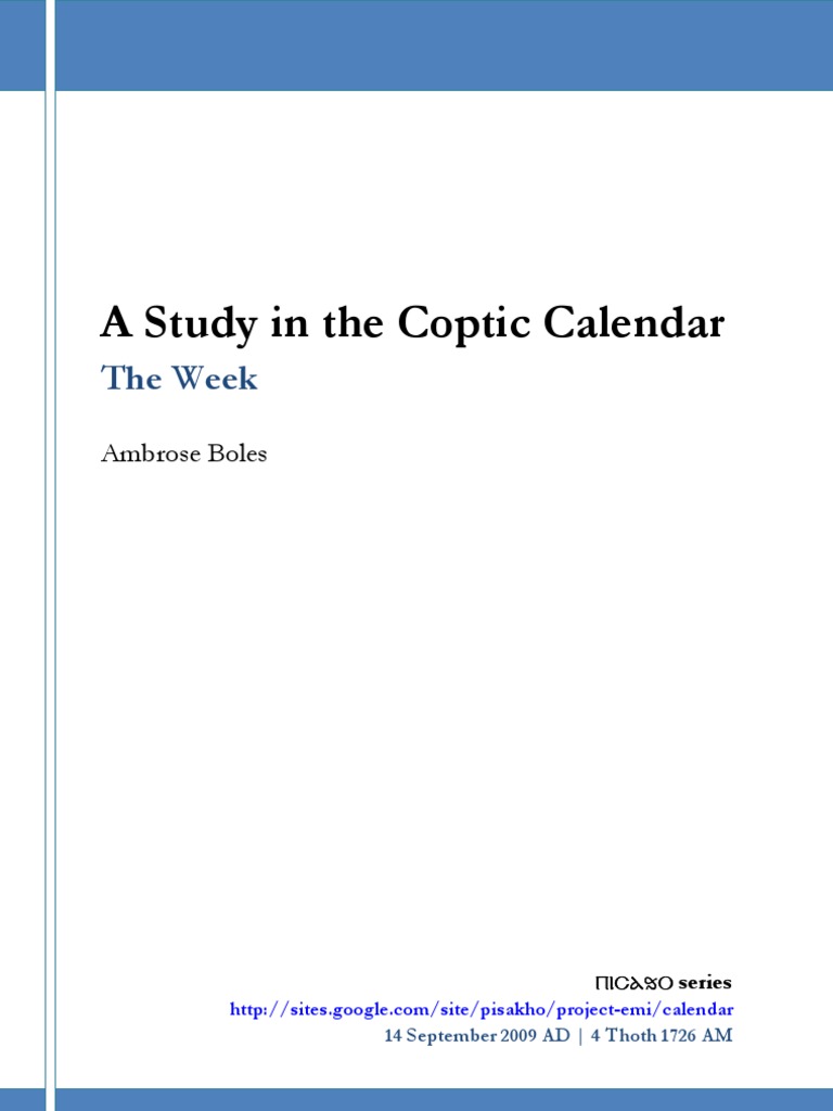 A Study in The Coptic Calendar - The Week | PDF | Planets In Astrology ...