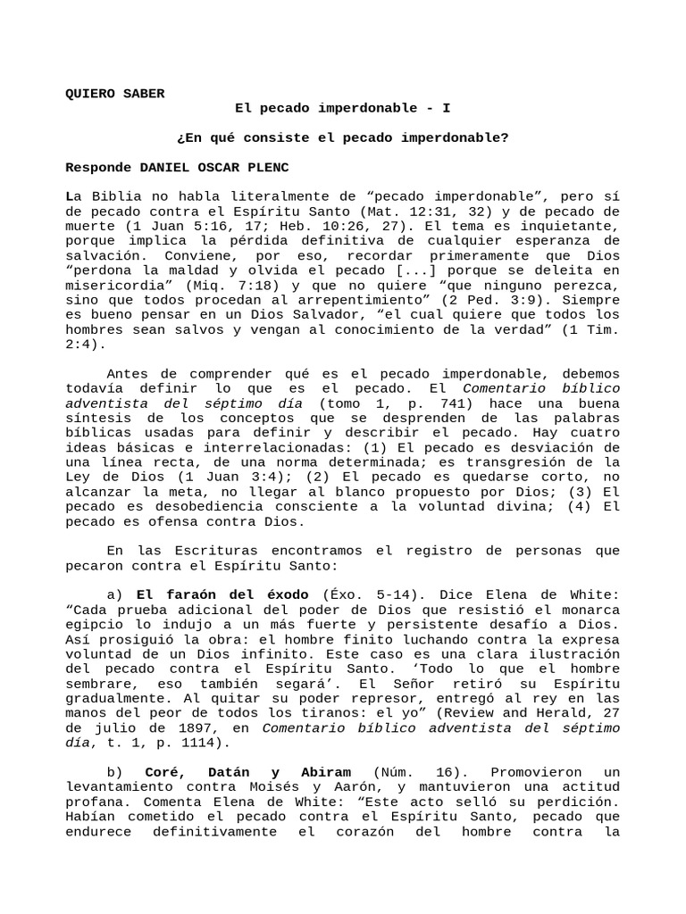 El Pecado Imperdonable en La Visión de EGW | PDF | Pecado | espíritu Santo