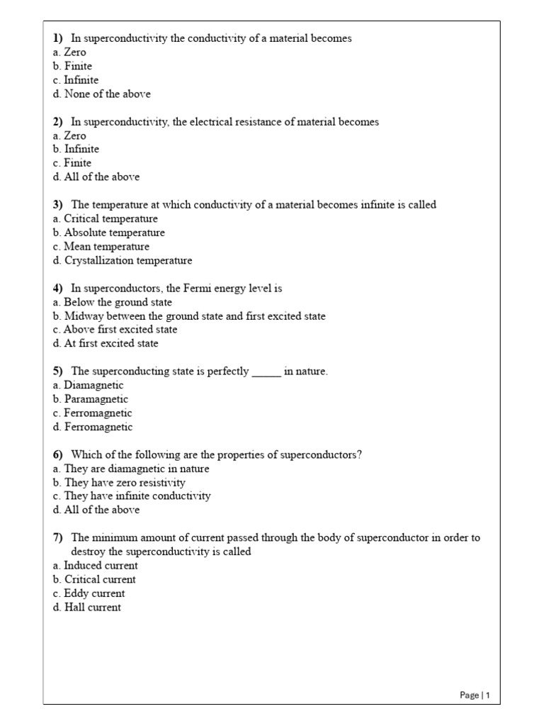 Lecture 21 (Questions Part 1) | PDF | Superconductivity | Physical Phenomena