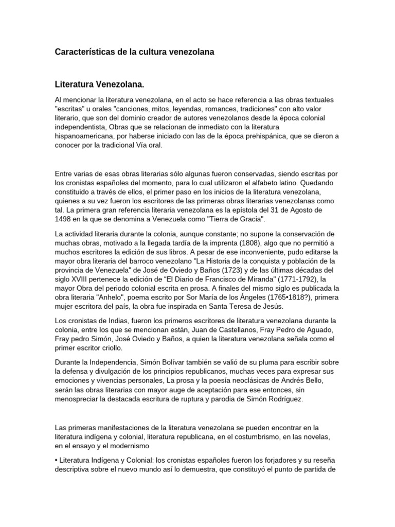 Caracteristica de La Cultura Venezolana | PDF | Venezuela