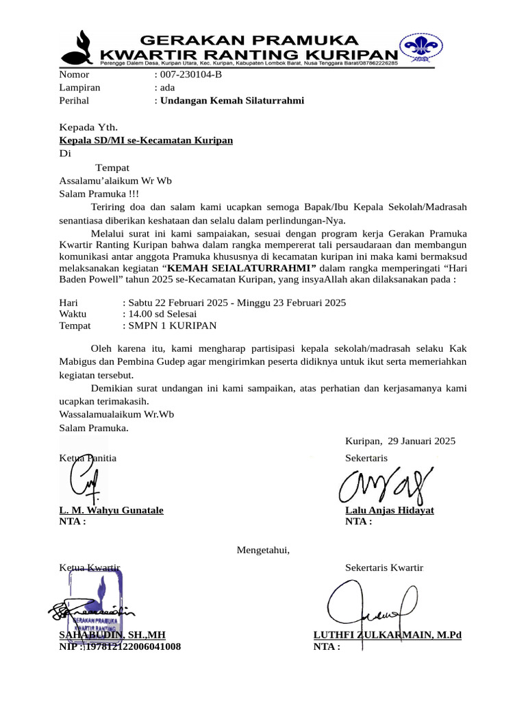 Surat Undangan PERSAMI SD Se Kuripan | PDF