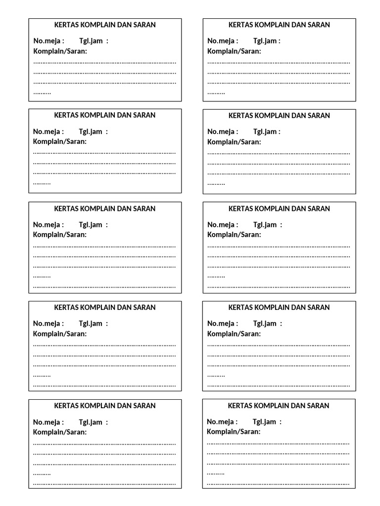 Kertas Komplain Dan Saran | PDF